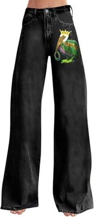 Generic Jean ample taille haute pour femme - Imprim&eacute; carnaval - Color&eacute; - Look denim - Pour femme, C, 3XL