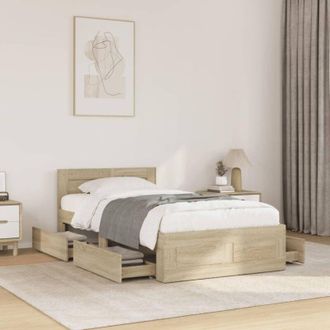vidaXL Vidaxl - Cadre de lit avec t&ecirc;te de lit en ch&ecirc;ne sonoma 75x190 cm - Sommier &agrave; lattes - Tiroirs int&eacute;gr&eacute;s pour rangement - Assemblage requis