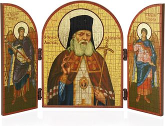 NKlaus Heiliger Lukas chirurg Ikone Triptychon Holz 25x16cm Christlich 13881