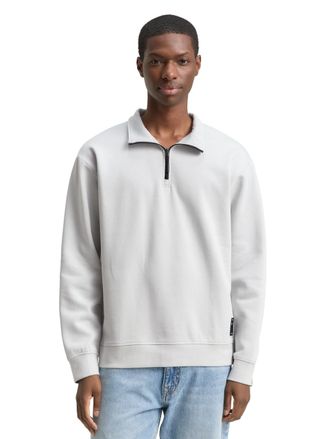 Tom Tailor Herren 1049013 Troyer Sweatshirt mit Logo-Badge, 15277-Chalk Grey, XL