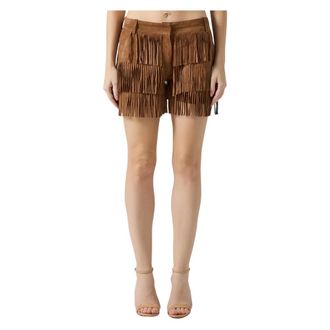 Federica Tosi Femme, Shorts, Brun, Taille: 34 FR Shorts en su&egrave;de &agrave; franges