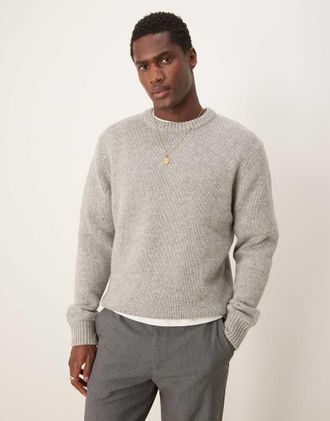 Selected Oversize-Strickpullover in Grau mit Rundhalsausschnitt