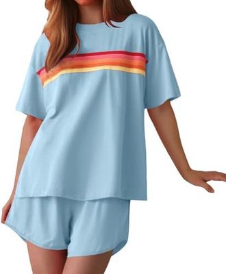 Generic Ensemble deux pi&egrave;ces pour femme - Chemise d&eacute;t&eacute; d&eacute;contract&eacute;e &agrave; manches courtes - Short de couloir assorti - Tenue confortable pour le printemps, les va