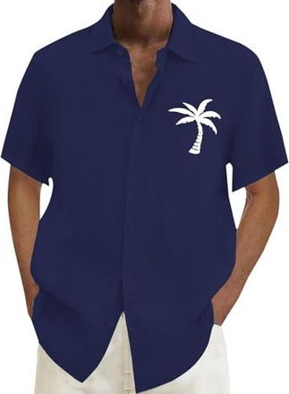Generic Chemise d&eacute;t&eacute; &agrave; manches courtes pour homme - Coupe droite - En lin - Perm&eacute;able &agrave; lair - Pour les vacances - Chemise de plage avec boutonni&egrave;re - Pour l&eacute;