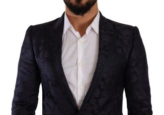 Dolce & Gabbana Mens Blue Floral Jacquard Silk Coat Martini Blazer Clothing