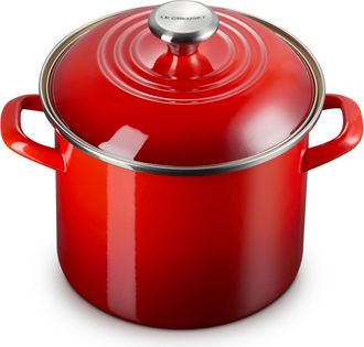 LE CREUSET Le Creuset Traditioneller Suppentopf aus Emaille auf Stahl, 6 l, Kirschrot mit Edelstahlknauf
