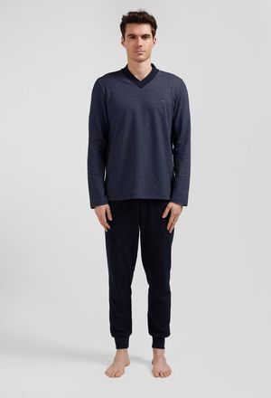 Eden Park Pyjama Long En Coton M&eacute;lang&eacute; Bleu Marine
