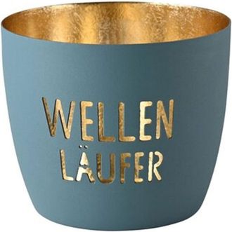 Gift Company Madras, Windlicht, M, Motiv: Wellenl&auml;ufer, Powder Blue/Gold H8,5, D10cm