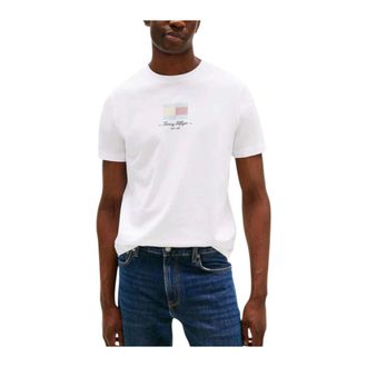 Tommy Hilfiger Homme, Tops, Blanc, Taille: M T-shirt imprim&eacute; en coton avec col rond