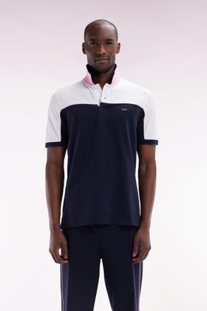 Eden Park Polo &Agrave; Manches Courtes En Coton Marine Colorblock Coupe Droite