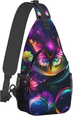 Generic Multifonction Sacoche Bandouliere Fleurs color&eacute;es Papillon Magie Art Sacs &agrave; Bandouli&egrave;re R&eacute;glable Cross Body pour Homme Femme Cyclisme