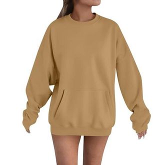 Generic Sweatshirts pour femmes UK Sweatshirts UK pour femme UK couleur unie surdimensionn&eacute; haut col rond manches longues automne hiver d&eacute;contract&eacute; confortabl