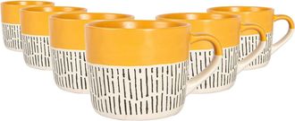 Nicola Spring Getauchte Dash Stoneware Kaffeetassen - 450ml - Gelb - Pack Von 6