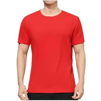 Generic T-shirt &agrave; col rond uni d&eacute;contract&eacute; classique polyvalent extensible l&eacute;ger respirant basique &agrave; manches courtes pour course &agrave; pied gym, 01 Rouge, 3XL