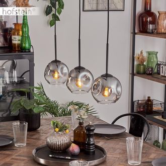 HOFSTEIN Pendelleuchte Ripoll, Pendellampe aus Metall/Glas in Schwarz/Rauchfarben/Klar, Leuchte im modernen Retro/Vintage-Design mit Schirmen aus Glas (Ø 15 cm