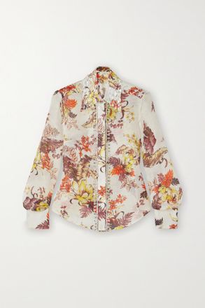 Zimmermann Chemise En Lin Et Soie Mélangés À Imprimé Fleuri Et À Cristaux Matchmaker - Ivoire
