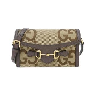 Gucci Sac bandouli&egrave;re Pre-owned Horsebit 1955 en toile Jumbo GG et cuir - Femme - Pre-owned - Brun - Taille: ONE Size