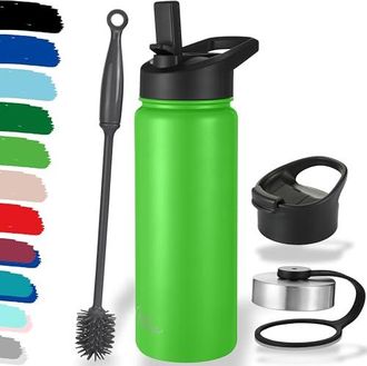 Milu Bouteille en acier inoxydable 500ml, 750ml, 1l (+3 couvercles) - Bouteille thermo avec paille, bouteille deau, pour boissons chaudes, froides et gazeu