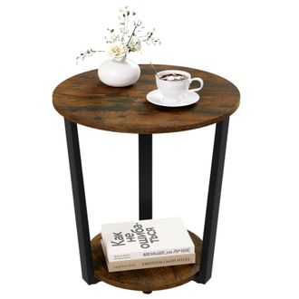 Woltu Couchtisch rund, Beistelltisch modern, Wohnzimmertisch klein, Sofatisch mit 2 Ablagen, Wohnzimmer Tisch für Couch, Nachttisch, mit Stauraum, aus Holzw