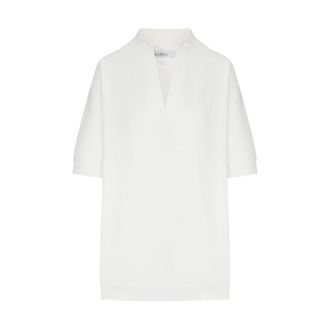 Max Mara Strickpullover aus Viskose-Cr&ecirc;pe mit Polokragen - - Knitwear - Damen - Wei&szlig; - XS