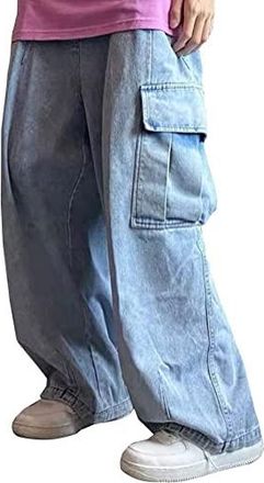 ORANDESIGNE Jeans Homme Y2K Jeans Garçon Décontracté Pantalon Large Lâche Mode Harajuku Skateboard Denim Pantalon Droit Printemps Automne Vêtement de Rue B Bleu X