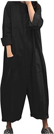 Generic 2026 Printemps Femmes Automne Hiver Couleur unie Poches Combinaison Chemise Pantalon Long, Noir, XXL