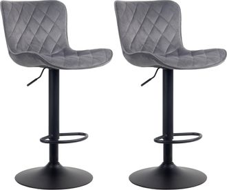 Clp 2er Set Barhocker Emma - H&ouml;henverstellbare Barst&uuml;hle - 360&deg; Drehst&uuml;hle Mit R&uuml;ckenlehne F&uuml;r K&uuml;che Und Bistro, Farbe:dunkelgrau, Material:Samt