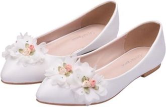 Yardwe Chaussures Pointues de Mariage pour Femmes Plates en Dentelle Blanche Perles Taille 40 Escarpins &agrave; Semelle Fine pour Mari&eacute;e et Demoiselle dhonneur &Eacute;l&eacute;