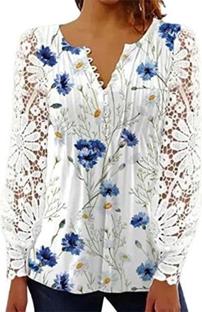 Generic Chemise Femme - Haut de Chemise &Agrave; Manches en Dentelle &Agrave; La Mode pour Femmes Printemps et Automne Grenouill&egrave;re Adulte Grande Taille