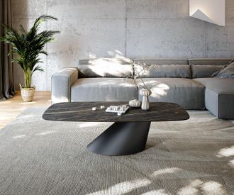 DELIFE Couchtisch Edge Boot 140x80 cm Keramik Laminam Noir Desir Braun Conis Metall Schwarz, Couchtische