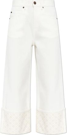 Tory Burch Femme, Jeans, Blanc, Taille: W26 Jean Droit &agrave; Revers Contrastant