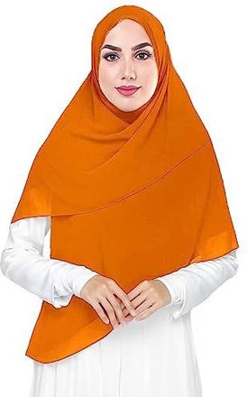 Lina & Lily Foulard hijab en mousseline de soie de qualit&eacute; sup&eacute;rieure pour femme musulmane carr&eacute; 145 x 145 cm, Orange, Taille unique