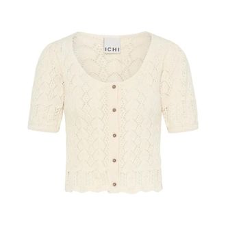 Ichi Ichi, Femme, Pulls, Beige, Taille: 38 FR Cardigan &agrave; Maille Ouverte et Ourlet Festonn&eacute;