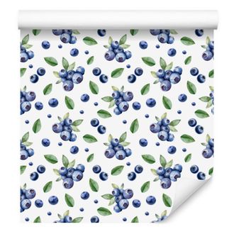 OEM Carta Da Parati Con Motivo Mirtilli, Bianca E Blu, Per Soggiorno E Camera Da Letto, 50x1000 Cm