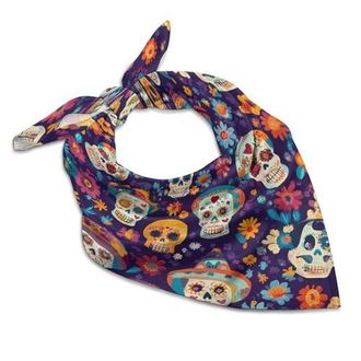 Generic Écharpe carrée en soie carrée dHalloween avec motif squelette et fleur - Écharpe légère pour cheveux - Respirant - Cadeau pour femme et homme, multico