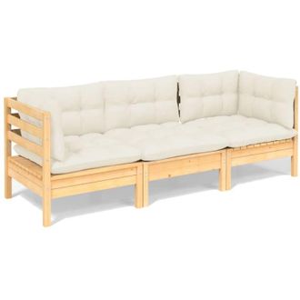 vidaXL 3-Sitzer-Gartensofa mit Creme Kissen Massivholz Kiefer vidaXL
