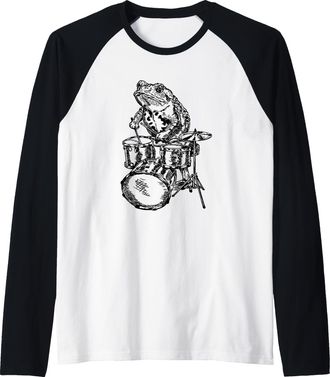 Seembo Frosch spielt Trommeln Lustiger Reptilien-Schlagzeuger Rockmusiker Raglan