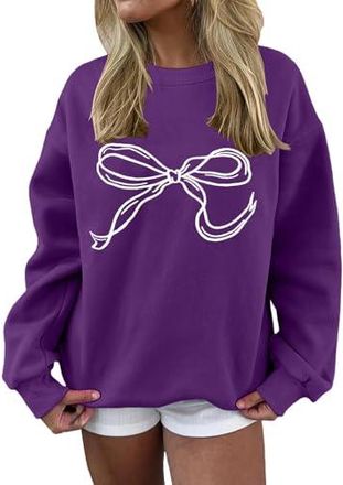 Generic Sweat-shirt surdimensionné pour femme - T-shirt basique à manches longues - Imprimé - Décontracté - Sans capuche - Décontracté - Streetwear - Manches 