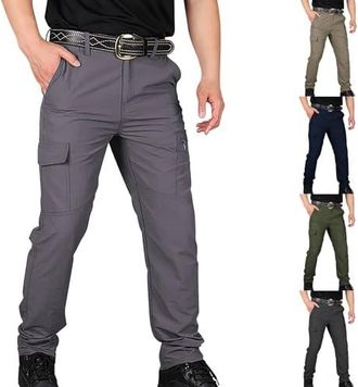 Generic Pantalon dété pour homme Pantalon de travail multi-saison unisexe en coton avec fermeture à glissière, pantalon multipoches élastiques pantalon en cot