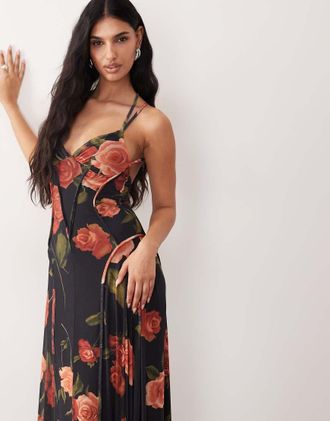 Asos Maxikleid mit Ziernaht und Blumenmuster-Bunt