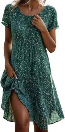 Generico Robe Femme dÉté Imprimé à Pois Longue Large Vêtements dÉté Élégant Col Rond Confortable Midi Robe Couvre maillot Grande Taille Ligne Robe Boho Vintage