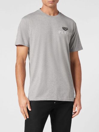 Philipp Plein T-shirt &agrave; col ras du cou en pur coton avec logo contrastant sur la poitrine