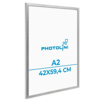 Photolini Bilderrahmen A2 Holz MDF Silber, Picture Frame Rahmen 42x59,4 mit bruchsicherem Acrylglas, DIN A2 Bilderrahmen 42x60 zum Aufhängen, mit Zubehör - A 2 