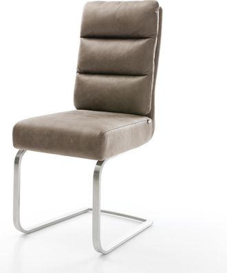 DELIFE Freischwinger Pela-Flex Mikrofaser Taupe Vintage Freischwinger flach Edelstahl Taschenfederkern, Esszimmerst&uuml;hle