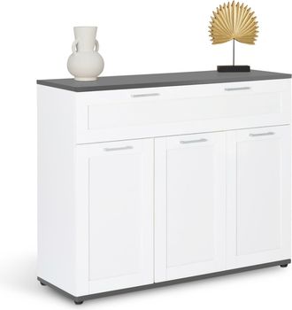 IDMarket Sideboard 100 cm VITO 3 T&uuml;ren und 1 Schublade wei&szlig; und graue Platte