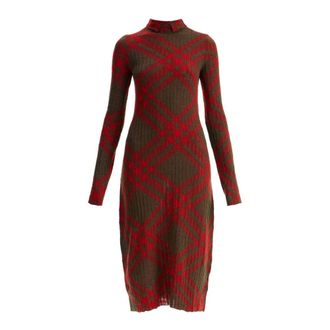 Burberry Loch Check Jacquard Strick-Midikleid - - Dresses - Damen - Rot - XS