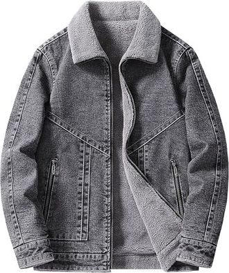 Generic Denim Jacket for Men Sherpa Fleece Lined Thicken Denim Jacket Winter Warm Jean Coat Vintage Outwear Gray 4X Large