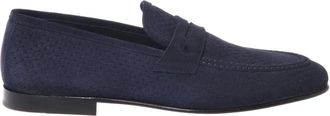 Baldinini Homme, Chaussures, Bleu, Taille: 43 EU Mocassin en cuir imprim&eacute; tiss&eacute; en daim