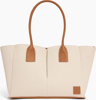 Le Tanneur Grand sac cabas Elena en toile coton et cuir grain&eacute;