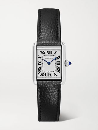 Cartier Tank Must Solarbeat 29,5mm Kleine Uhr Aus Edelstahl Mit Lederarmband - Schwarz